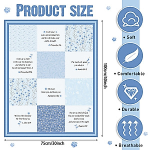 Oudain Christian Baby Blankets for Baby Blanket with Bible Verses Scripture Flowers Paisley Baby Receiving Baptism Blanket Christian Christening Gifts for Newborn Kids, 30 x 40 Inch (Blue)