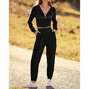 KIRUNDO Women's Sweatsuits Tracksuit Fall Zip Hoodie Jogger Sweatpants 2 Piece Plain Athletic Sports Casual Sweat Suits (Black, Small)