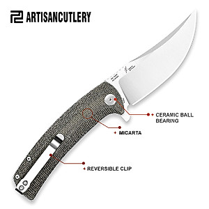 ARTISANCUTLERY Folding Knife Arroyo (ATZ-1845) AR-RPM9 Powder Steel Balde Micarta Tactical Handle Pocket Folding Knife EDC OD Green Micarta
