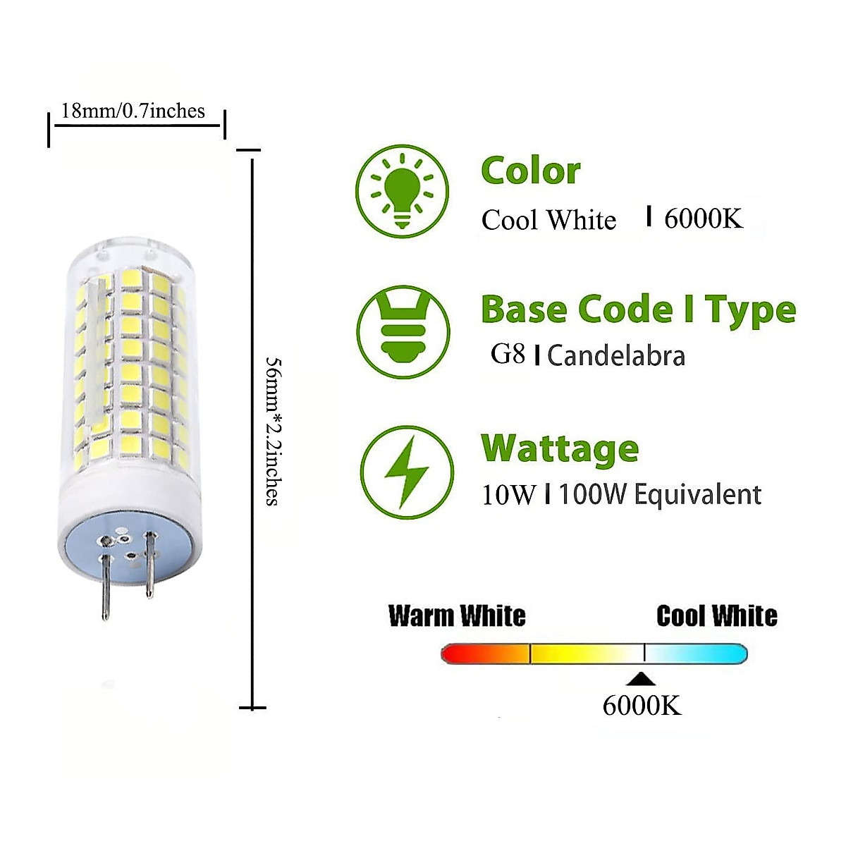 Edearkar G8 LED Light Bulbs 10W (Equivalent to 100W Halogen Bulbs) Daylight White 6000K LED Corn Light for Landscape Lighting, 102 LED 2835SMD, AC110V, Dimmable, 4-Pack