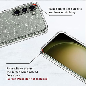 Lamcase for Samsung Galaxy S23 Plus Case 6.6 Inch, [with 2Pcs Tempered Glass Screen Protector+2Pcs Camera Lens Protector] Shiny Sparkly Bling Three Layer Shockproof Cover 2023, Clear/Silver Glitter
