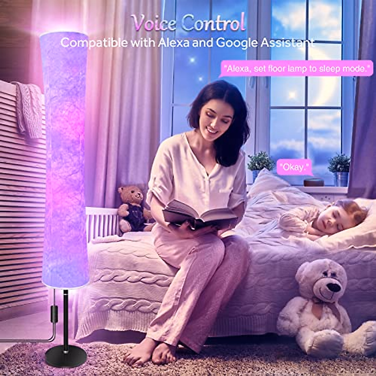 sdaiv RGB Led Floor Lamps, DIY Mode Color Changing Lamp with Alexa & Google APP Control, Music Sync Light for Living Room Bedroom (Round)