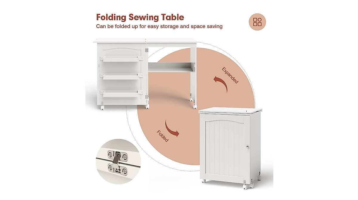 Giantex Folding Sewing Craft Table with Storage & Lockable Wheels