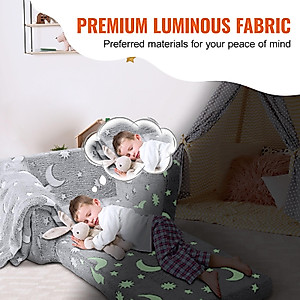 VEVOR Fold-Out Kids Sofa, Glow-in-The-Dark Kids Couch Chair, 2-in-1 Children Convertible Sofa to Lounger, Extra Soft Flip-Out Toddler Couch for Siting and Sleeping, for Bedroom and Playroom