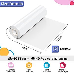 JAVIGA White Permanent Vinyl for Cricut Machines, 12" x 40 FT White Vinyl for Christmas Decorations Outdoor, Glossy White Adhesive Vinyl Roll for Wedding Party, Wall Stickers, Cards, Mug, Signs Decals