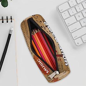 OMFUNS Vintage Music Note Custom Pencil Case Cello Music Personalized Pencil Pouch for School Teen Girl Boy Kid Pencil Bag Pen Case Student Stationery Storage Cosmetic Makeup Bag Women