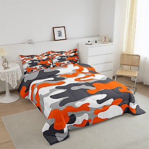 Feelyou Twin Size Camouflage Comforter Set 2Pcs Kids Bedding Set for Boys Girls Teens 1 Comforter & 1 Pillowcase(Twin,Orange)