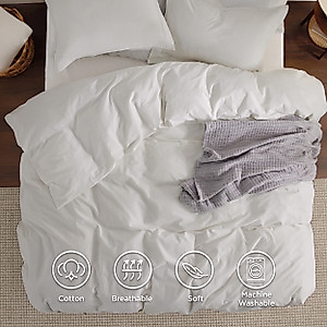 Bedsure 100% Cotton Waffle Weave Coconut White Duvet Cover Set Queen Size 100% Washed Cotton Duvet Cover Cream White Queen Size