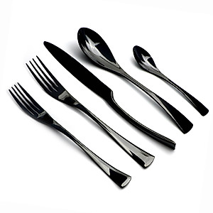 JANKNG 20-Piece 18/10 Stainless Steel Flatware Set Mirror Polishing Black, Serive for 4