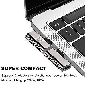AreMe 2 Pack USB C Male to Female Adapter, 90 Degree Right Angle 100W Type C Extender Adapter for Thunderbolt 4/3, MacBook Pro/Air, Laptop, Phones and More Type C Devices (Grey)