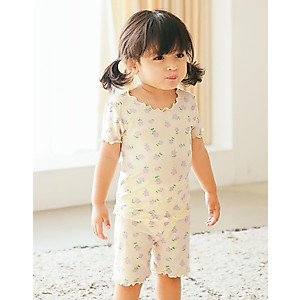 Vaenait Toddler Kids Toddler Sleepwear Pajamas 2pcs Set Shirring Purple Blossom XS