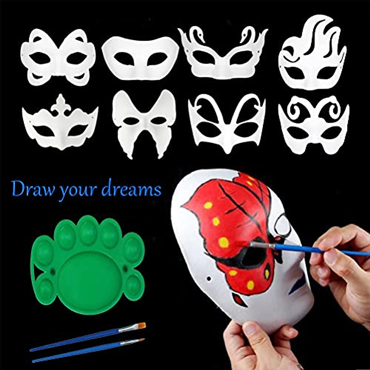 Qavctw 16PCS DIY White Masks Paper Cosplay Christmas Party Mask Unpainted Plain Craft Masquerade Masks for Christmas Mardi Gras Party Mask