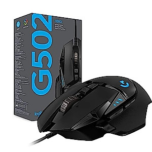 Logitech G502 Hero High Performance Wired Gaming Mouse, 25K Sensor, 25,600 DPI, RGB, Adjustable Weights, 11 Programmable Buttons, On-Board Memory, PC/Mac - Black