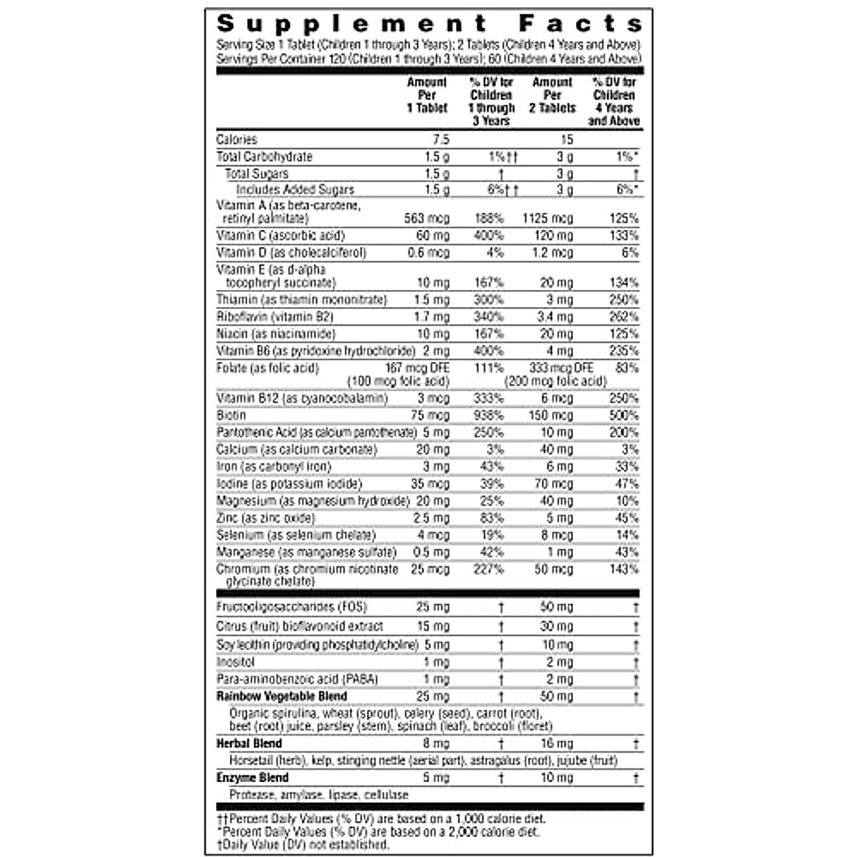 Rainbow Light Multivitamins for Kids, Vitamin B, Zinc & Iron, Prebiotics, Nutri Stars Provides Brain & Nervous System Support, Pineapple Orange, 120 Chewable Tablets