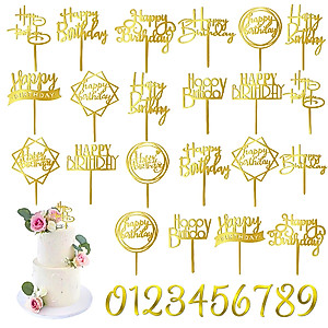 50 PCS Gold Happy Birthday Cake Topper Acrylic Birthday Cupcake Topper Pick for Birthday Party Cake Desserts Pastries Decorations (Gold)