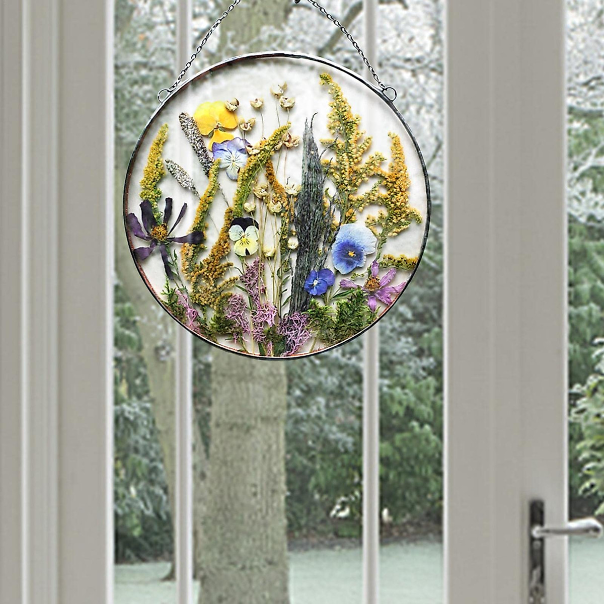 couraged Pressed Flower Ornament Frame, Hanging Acrylic Frame with Pressed Flower, Dried Flower Frame Art Decor, Exquisite Wall Frame Hangings for Home Office Garden