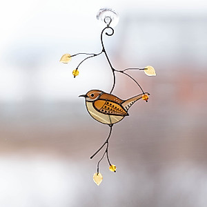 Carolina Wren Handmade Stained Glass Suncatcher Genuine Stained Glass Window Hangings Unique Indoor Ornament & Outdoor Decor