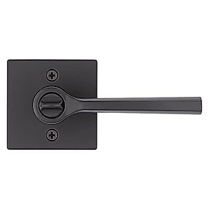Kwikset Lisbon Keyed Entry Lever with Square Rose Featuring SmartKey Security in Matte Black