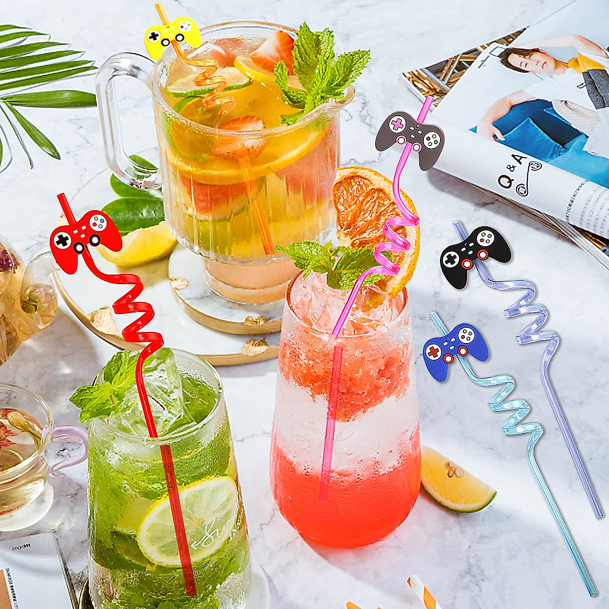 24 Pack Video Game Party Favors Game Controller Drinking Straws,Video Game Straws Reusable Plastic Straws,Boys Gamer Birthday Party Supplies Gifts for Kids,Game On Party Supplies