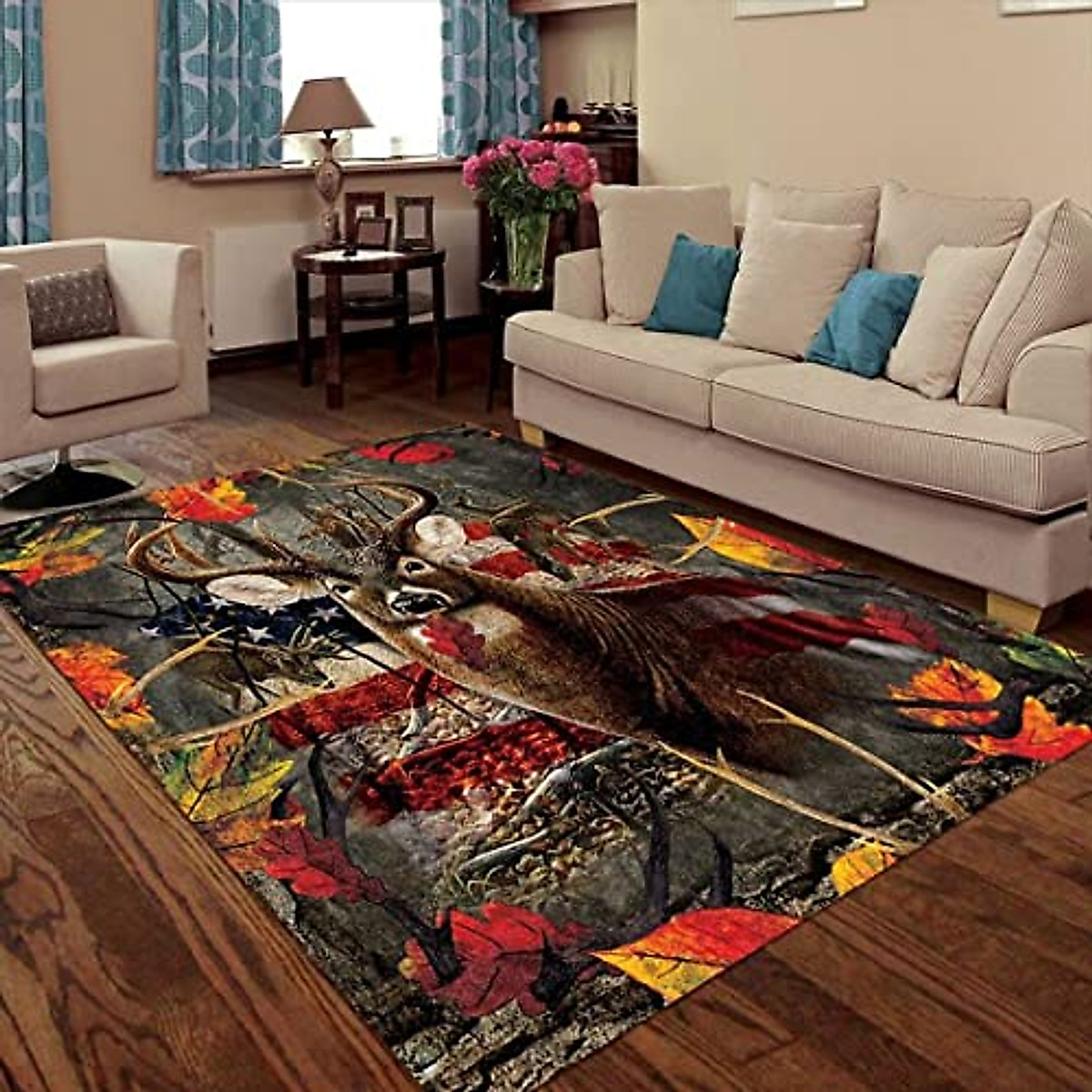 Deer Hunting Rug, Hunting Carpet, Country Kitchen mat, Non Slip Rug Gift for Mom Non Slip Nursery Rugs Carpet for Hallway Bathroom Outdoor Living Room Soft Blue Rug 2x3 3x5 4x6 5x8 Area Rug