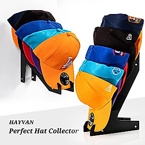 HAYVAN Hat Racks for Baseball Caps Set of 2 - Wall Mount or Stand Up - Hold Up to 10 Caps - Acrylic Hat Display and Storage for Bedroom, Closet, Dresser, Entrance (Black)