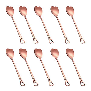 AA Mini Heart Shaped Coffee Spoon Stainless Steel Teaspoon Stirring Spoon for Tea Espresso Appetizers Dessert Drink Cocktail Ice Cream Jam Milkshake Tableware 10 pcs Rose gold