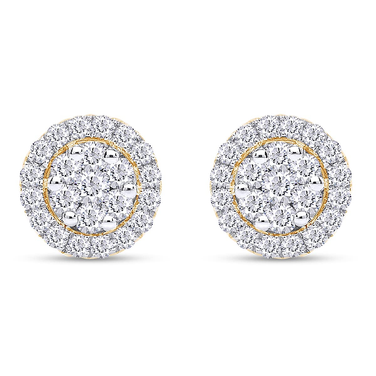 SAVEARTH DIAMONDS Halo Cluster Design, 1/2 Cttw Round Cut Lab Created Moissanite Diamond Stud Earrings for Women in 14k Yellow Gold Over Sterling Silver (VVS1 Clarity, 0.50 Cttw)