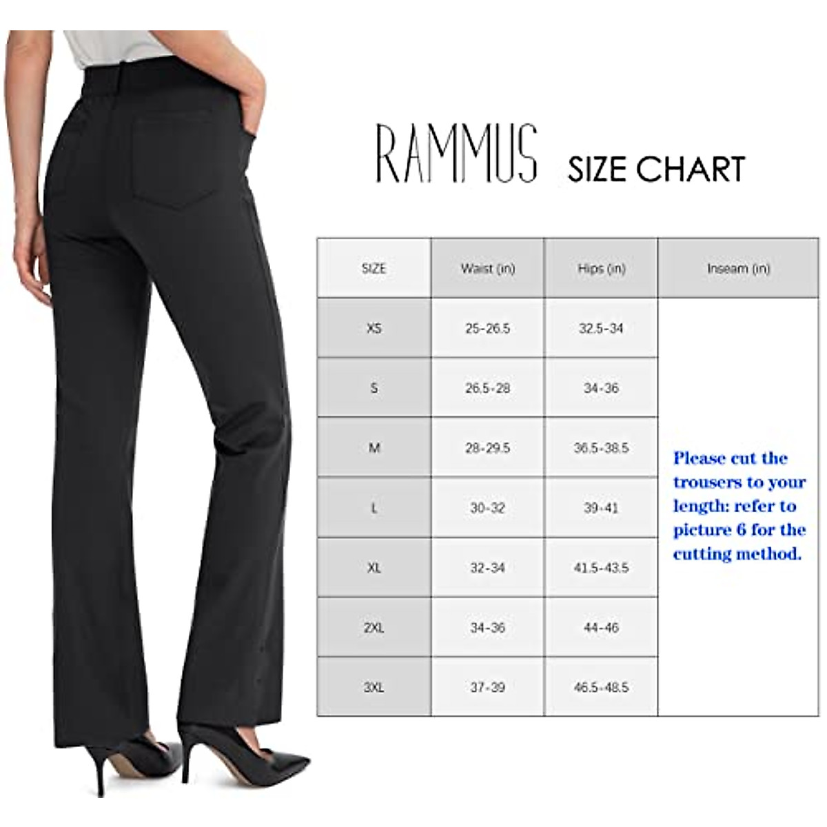 Rammus 28"/30"/32"/34" Women's Yoga Dress Pants Stretch Work Business Casual Slacks for Women Bootcut Office Trousers with 4 Pockets Black