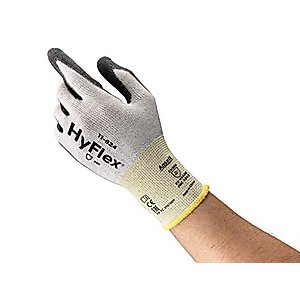 Ansell HyFlex 11-624 Dyneema/Lycra Glove, Cut Resistant, Black Polyurethane Coating, Knit Wrist Cuff, X-Large, Size 10 (Pack of 12 Pairs)