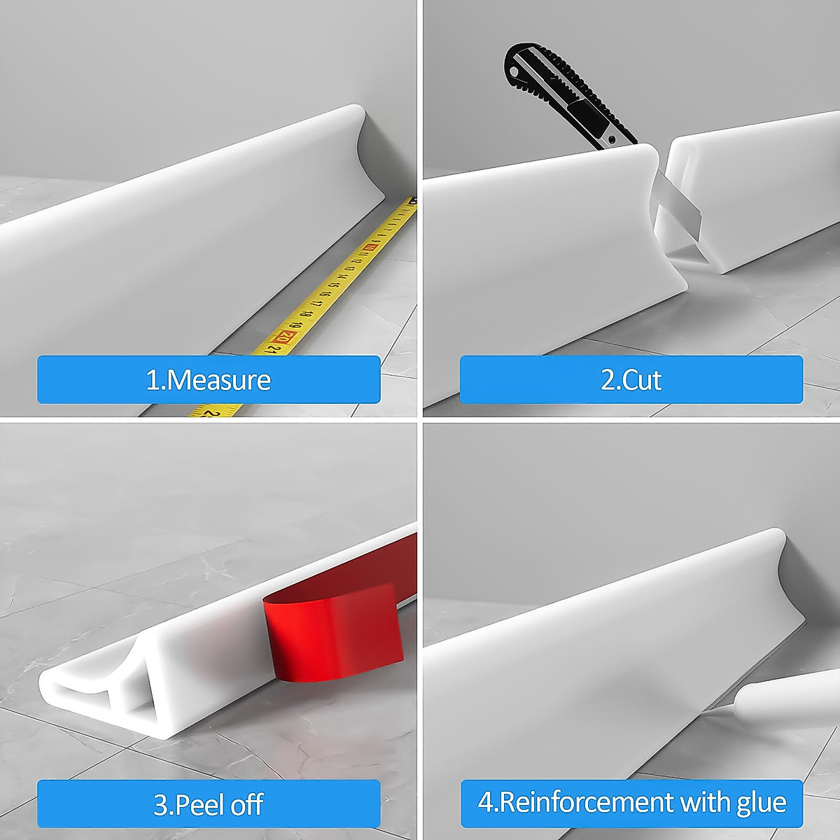 Raycity 67 IN Collapsible Shower Threshold Water Dam WhiteShower Water Blocker Walk in Curbless Bath Shower Water Guard Barrier Water Stopper for Wet and Dry Separation Bathroom and Kitchen