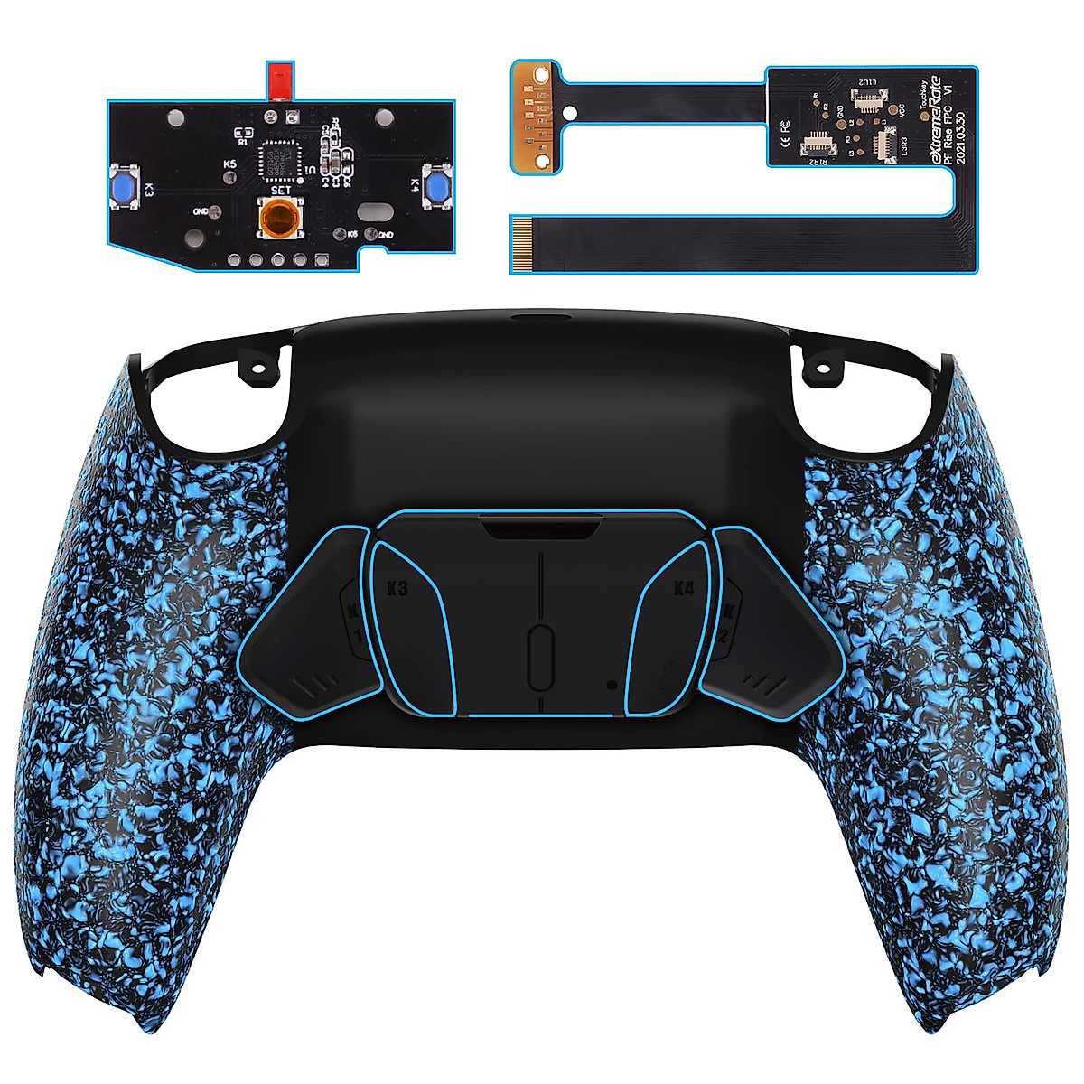 eXtremeRate Textured Blue Programable RISE4 Remap Kit for PS5 Controller BDM 010 & BDM 020, Upgrade Board & Redesigned Back Shell & 4 Back Buttons for PS5 Controller - Controller NOT Included
