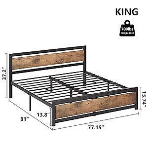 GAOMON King Size Bed Frame Platform with Headboard, Industrial King Bed Platform Frame with Heavy Duty Steel Slat, No Box Spring Needed Easy to Assemble 14 inch Wooden Bedframe - King
