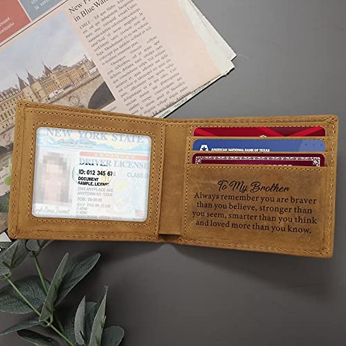 Moblade Gifts for Brother from Sister or Brother, To My Brother Engraved Wallet with Inspirational Quotes, Brother Christmas, Birthday, Graduation, Gift Ideas