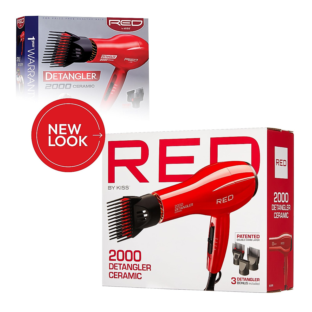 Red by Kiss 2000 Ceramic Hair Dryer, Professional Salon Blow Dryer 3 Attachments Included, 2 Detangler Piks, 1 Air Concentrator, Lightweight