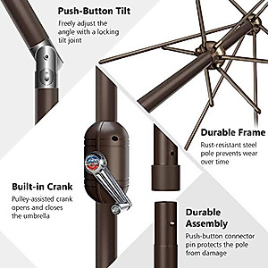 Funsite 7.5ft Patio Umbrella, UV Protect Market Table Umbrella with Heavy Duty Pole, Ventilate Design Outdoor Umbrella with Push Botton Tilt & Crank Ideal for Garden, Lawn, Deck, Yard&Pool, Light Blue