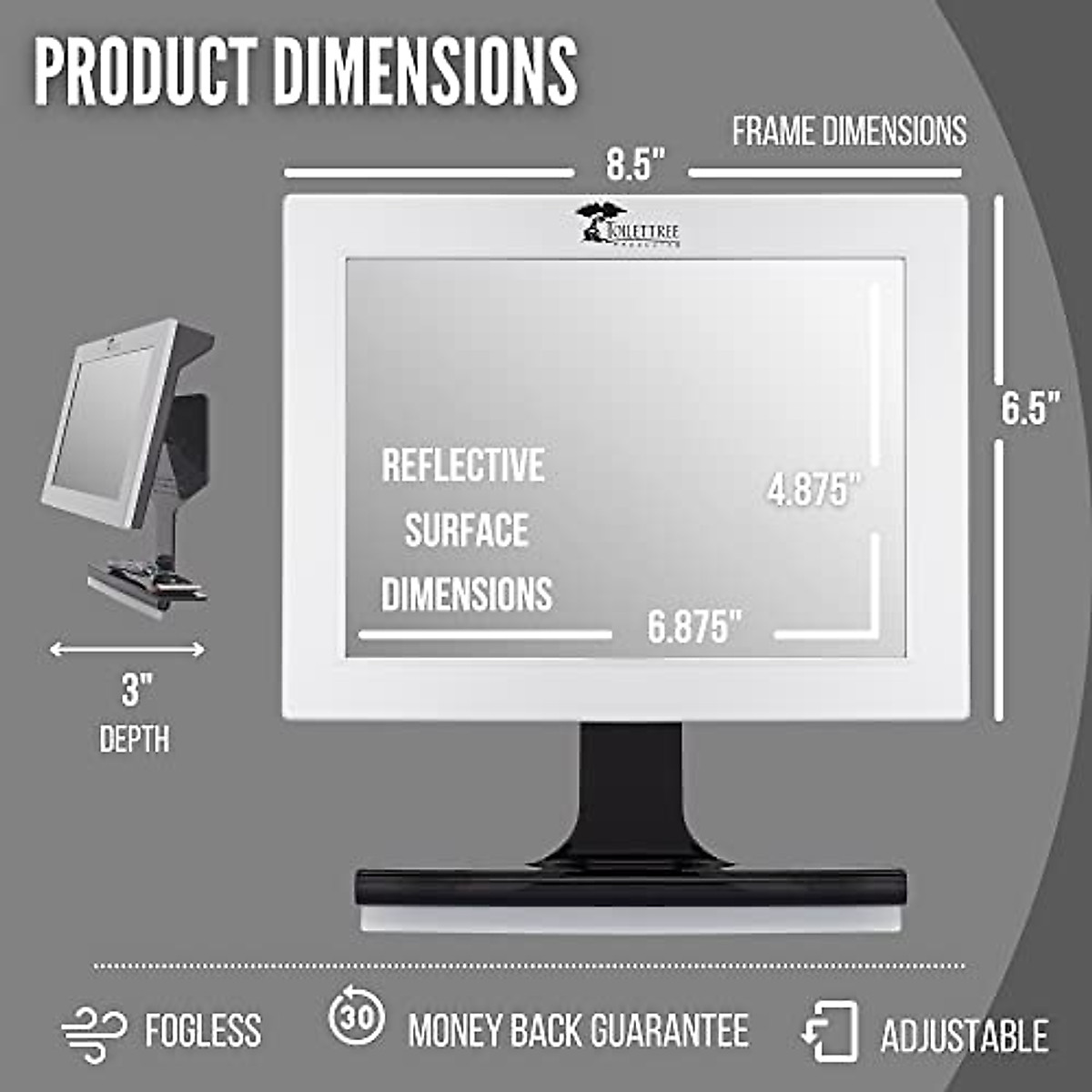 ToiletTree Products Fogless Shower Mirror with Squeegee - Anti-Fog Mirror - Adjustable Shaving Mirror with a Squeegee - Rust-Proof, Impact-Resistance Bathroom Shower Mirror