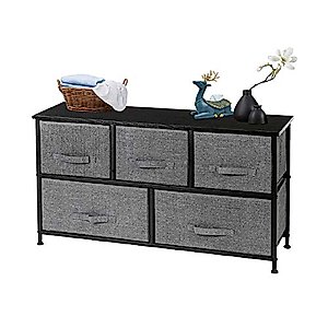 unknown brand 2-Tier Wide Closet Dresser, Nursery Dresser Tower with 5 Easy Pull Fabric Drawers and Metal Frame, Multi-Purpose Organizer Unit for Closets, Dorm Room, Living Room, Hallway, Grey