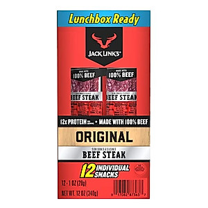 Jack Links Premium Cuts Beef Steak, Original, Strips -Great Protein Snack with 11g of Protein and 1g of Carbs Per Serving, Made with Beef, 1 Ounce (Pack of 12)