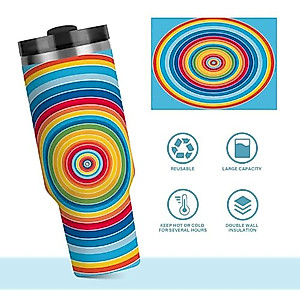 FRCSDIY Colored Circle Insulated Tumbler with Handle and Straw Lid,40oz Leakproof Stainless Steel Cup BPA-Free Water Bottle