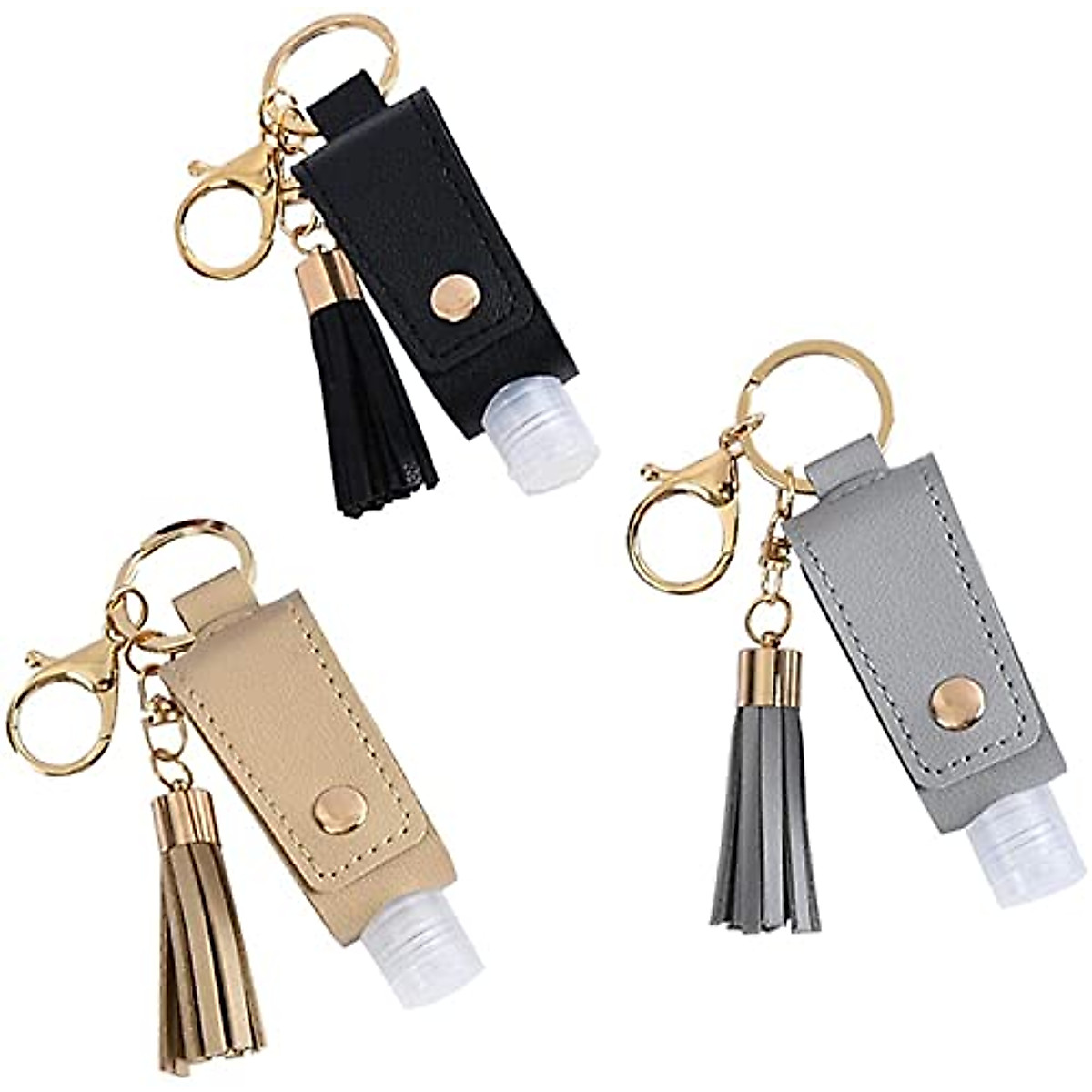 Milcraft Portable Empty Travel Bottle Keychain Hand Sanitizer Bottle Holder 3 Pack 1oz / 30ml Small Squeeze Bottle Refillable Containers for Toiletry Shampoo Lotion Soap (Black+Grey+Khaki)