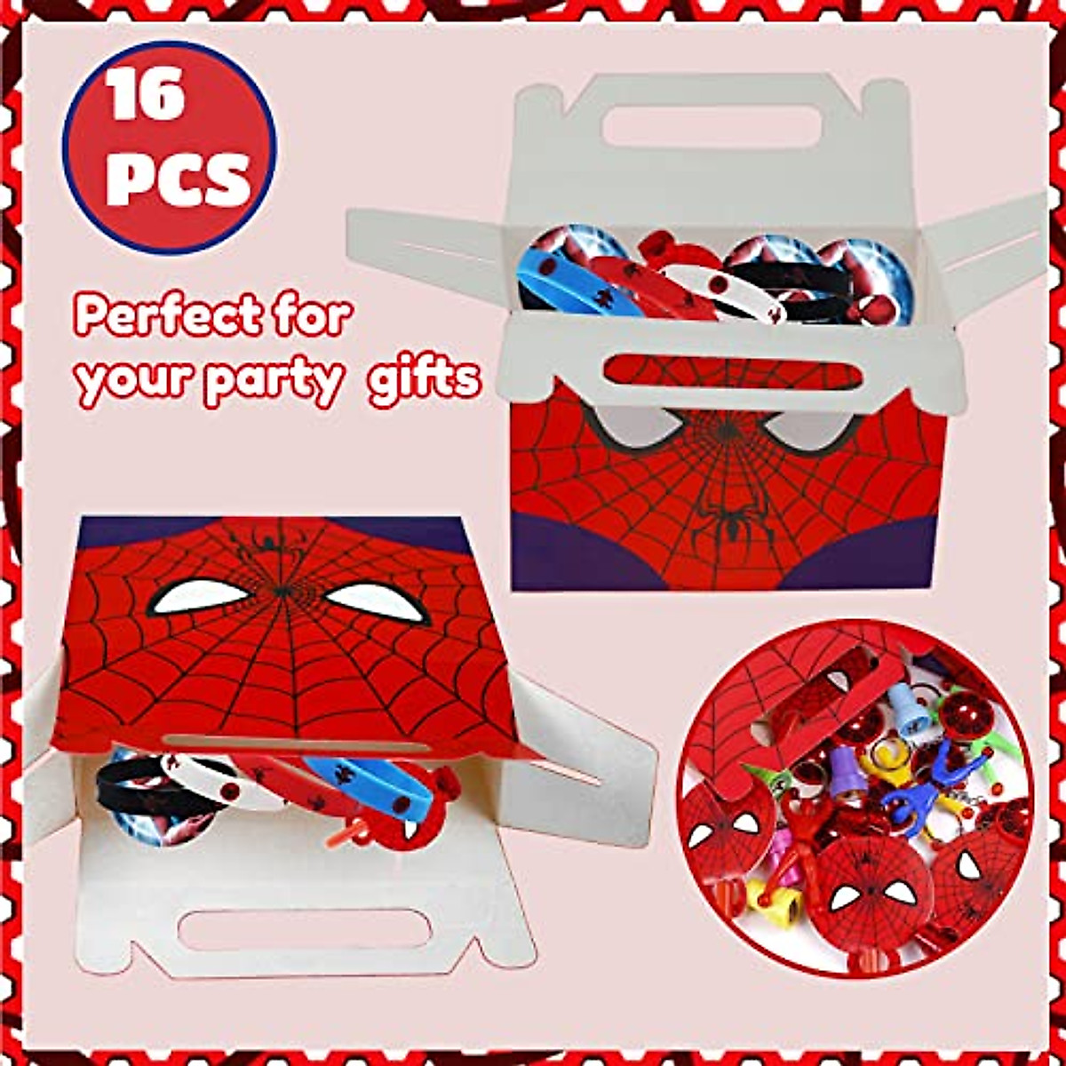 Vissestis Spider Birthday Party Favors Supplies for Kids, 16 Pcs Gift Bags Goodie Candy Bags for Classroom Rewards Carnival Christmas Prizes Decor Gifts for Boys Girls