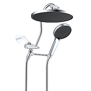 Hibbent Self-cleaning Shower Head, 10'' High Pressure Rainfall Shower Head, Showerhead Combo/Handheld Shower Head, 12'' Adjustable Curved Shower Extension Arm, 71'' Hose, 2 Shower Head Holders, Chrome