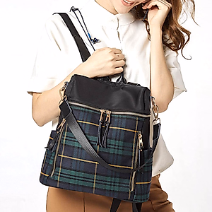 Mn&Sue Plaid Backpack Purse for Women Fashion Casual Daypack Dual-use Travel Shoulder Bag Nylon Rucksack (Green Plaid) One_Size