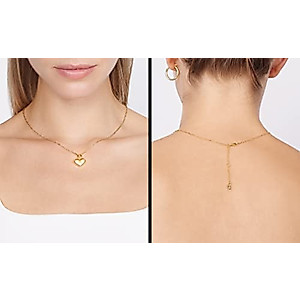 Jewelry Atelier Gold Filled Heart Necklaces – 14K Yellow Gold Filled Hearth Pendant with Solid Clip Chain for Women (Different Sizes and Styles with Extension/Adjustable Chain) (Puffed)
