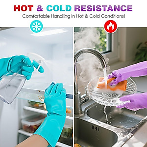 Elgood Reusable Dishwashing Cleaning Gloves with Latex free, Cotton lining ,Kitchen Gloves 2 Pairs,Purple+blue, Medium