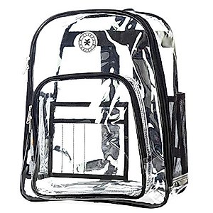 K-Cliffs Heavy Duty Clear Backpack Quality See Through Student Bookbag Durable PVC Travel Transparent Workbag Stadium Security Bag | Black
