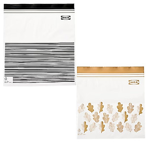 Ikea ISTAD Medium Reusable Food Bags with Double Seal, 1.2 & 2.5 Litres, Black Striped/Yellow Leaf - Set of 100 Bags