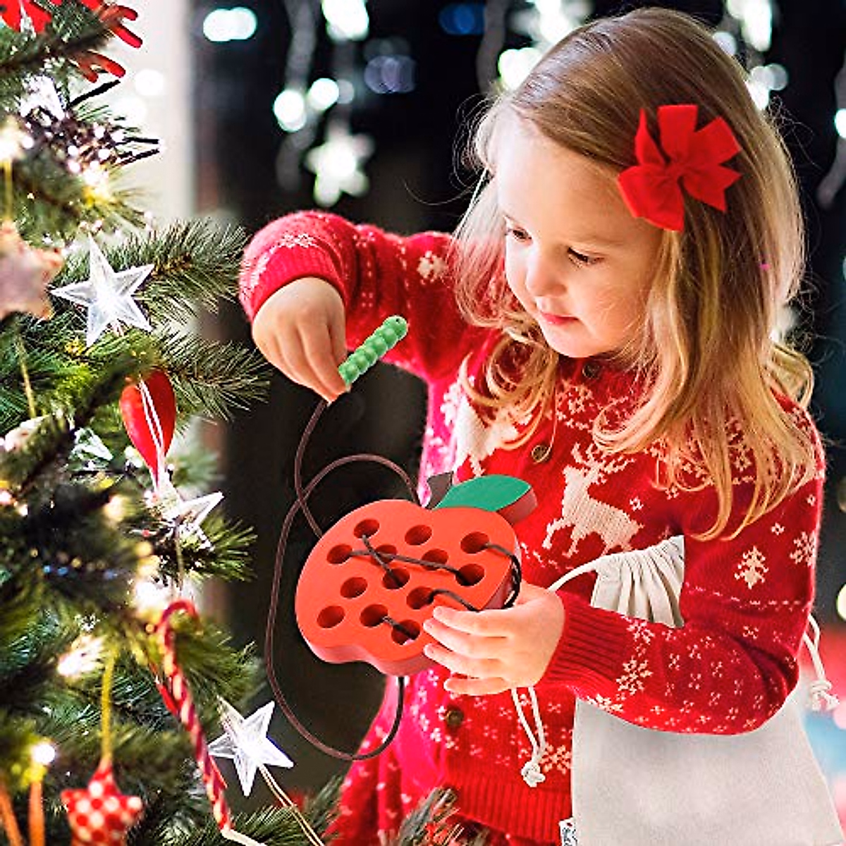 KLT Lacing Toy for Toddlers, Wooden Threading Toy Kids Travel Car Airplane Activities, Road Trip Essentials Games, Educational learning Fine Motor Skills Montessori Toys 1 Apple,1 Watermelon, 1 Cheese