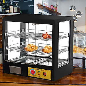 3-Tier Food Warmer, Commercial Food Warmer Display Electric Countertop Food Pizza Warmer with LED Lighting Removable Shelves Glass Door, Pastry Display Case for Buffet Restaurant 500w