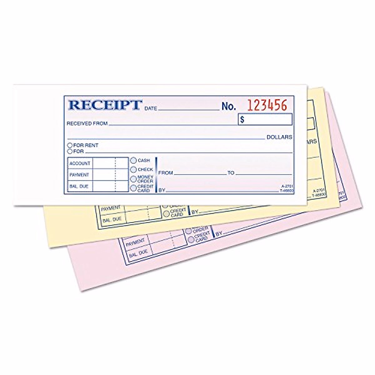 Adams Money/Rent Receipt Book, Carbonless, 3-Part, 2-3/4 x 7-3/16 Inches, 50 Sets per Book (TC2701)